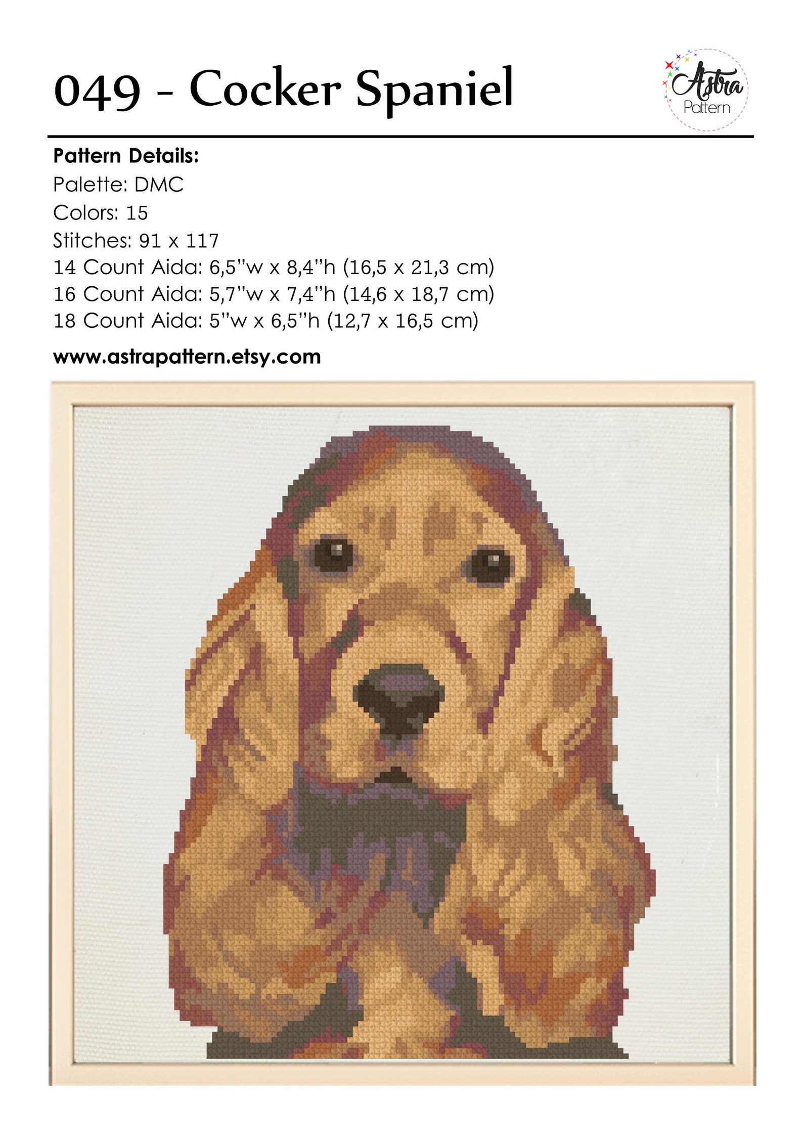 Cocker Spaniel Cross Stitch Pattern Digital Format - PDF, Dog Cross ...