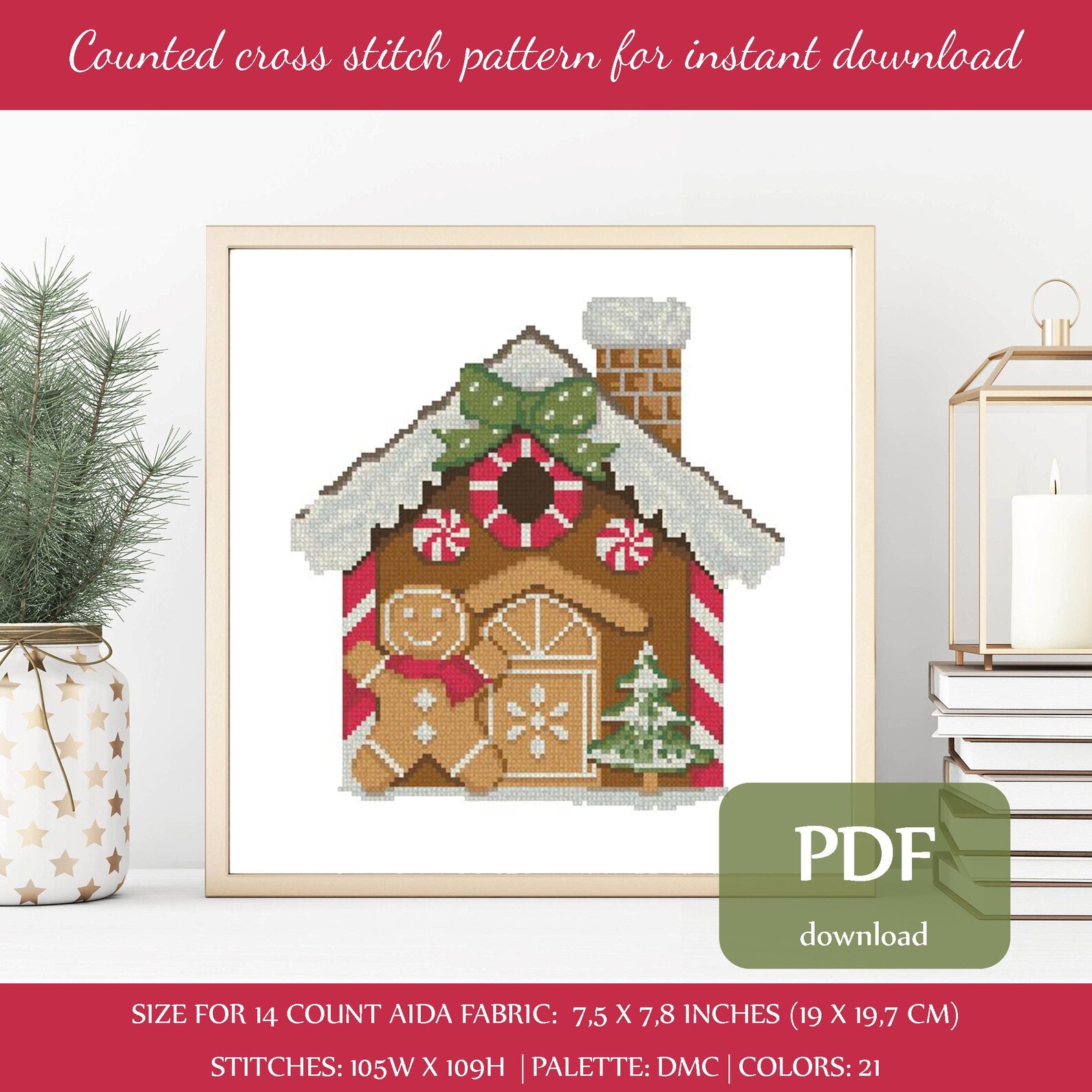Gingerbread House Cross Stitch Pattern PDF Christmas Cross - Etsy