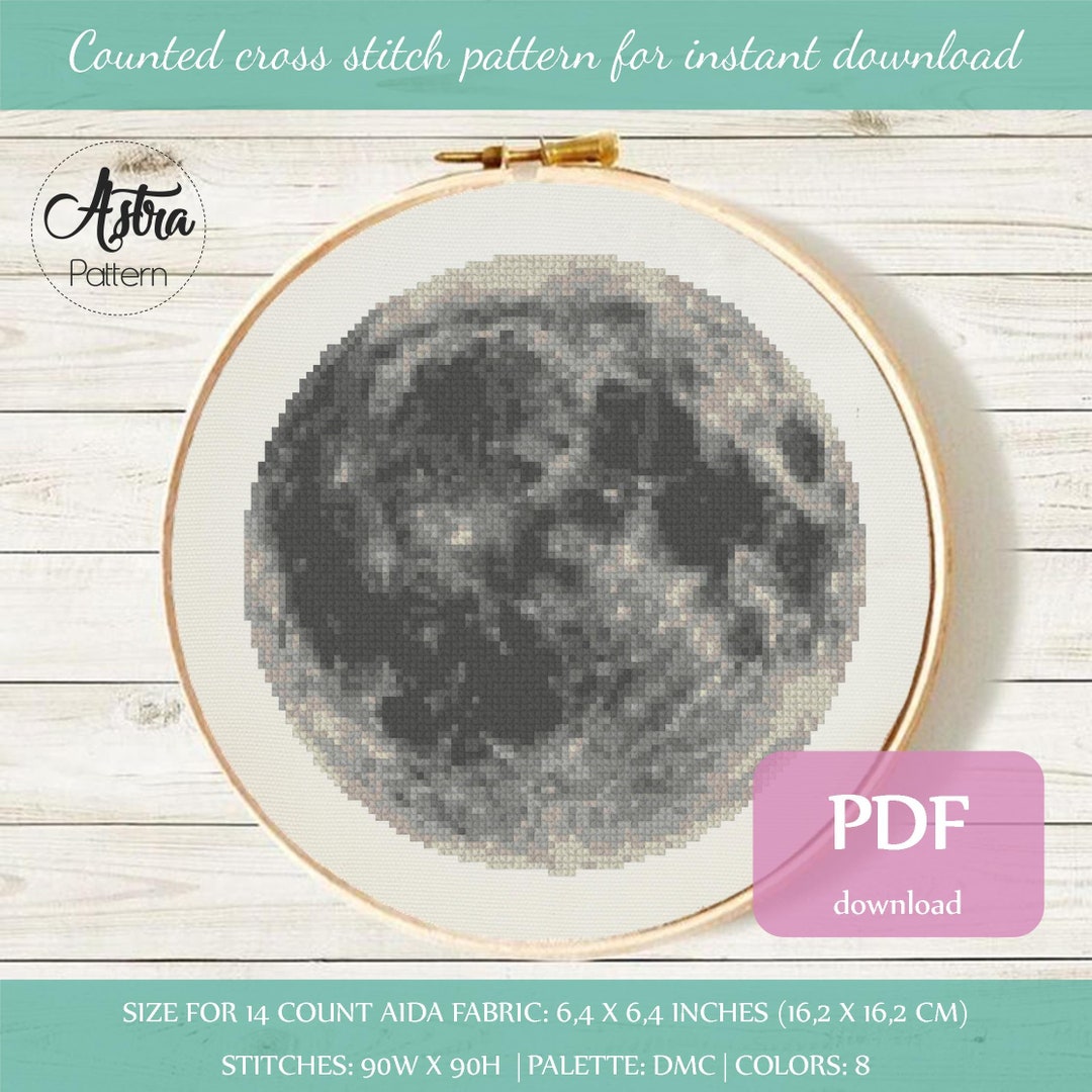 Moon Cross Stitch Pattern PDF, Space Cross Stitch Pattern, Sky Cross ...