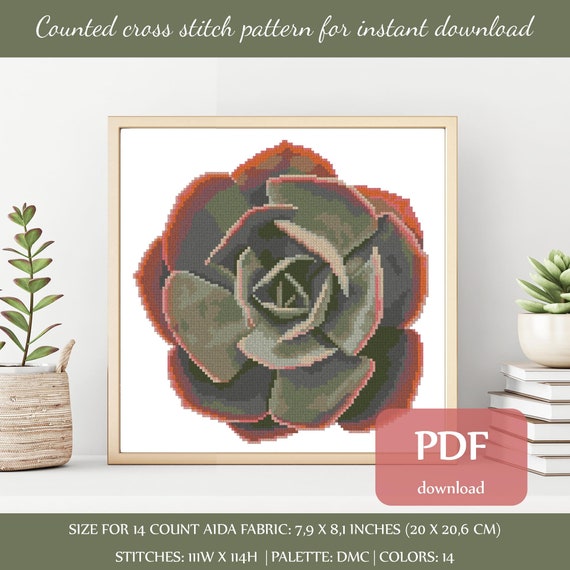 Succulent Cross Stitch Pattern Digital Format PDF Modern | Etsy