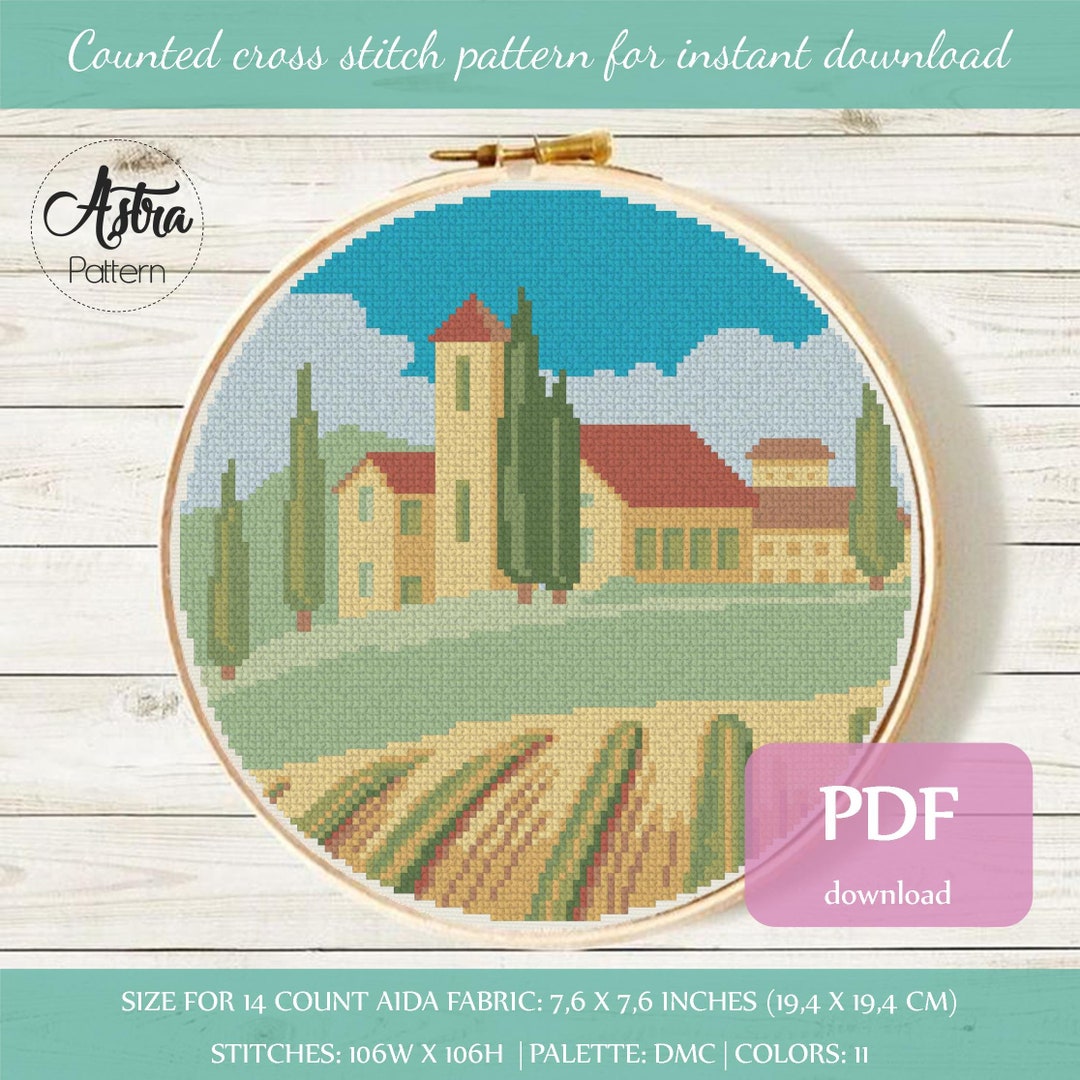 Italy Cross Stitch Pattern PDF, Tuscany Cross Stitch Pattern, Hoop Art ...