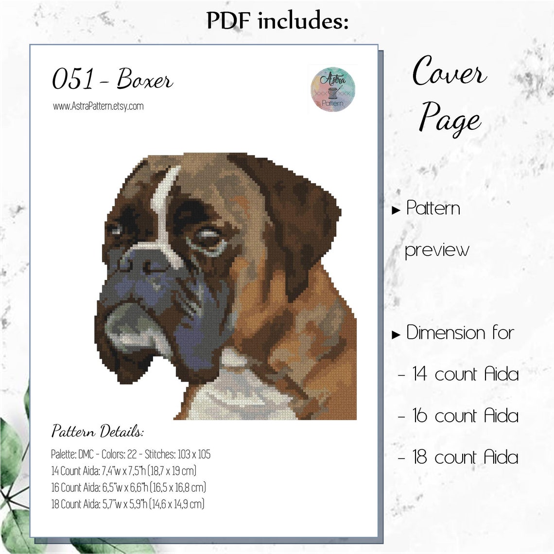 Boxer Cross Stitch Pattern Digital Format PDF Dog Cross - Etsy