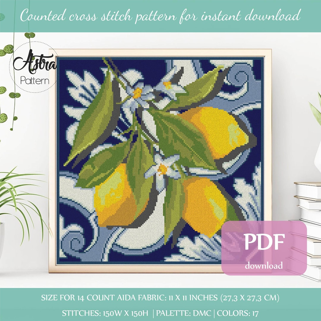 Lemon Cross Stitch Pattern Digital Format - PDF, Kitchen Cross Stitch ...