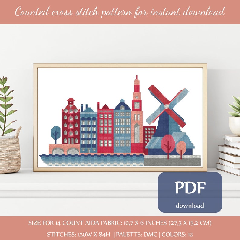 Amsterdam Cross Stitch Pattern PDF Holland Cross Stitch | Etsy