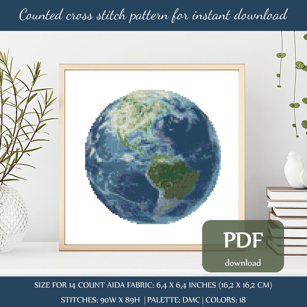 Earth Cross Stitch Pattern PDF Globe Cross Stitch Pattern - Etsy