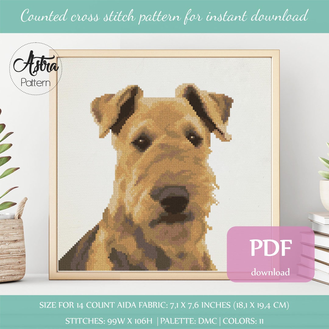Airedale Terrier Cross Stitch Pattern Digital Format - PDF, Welsh ...