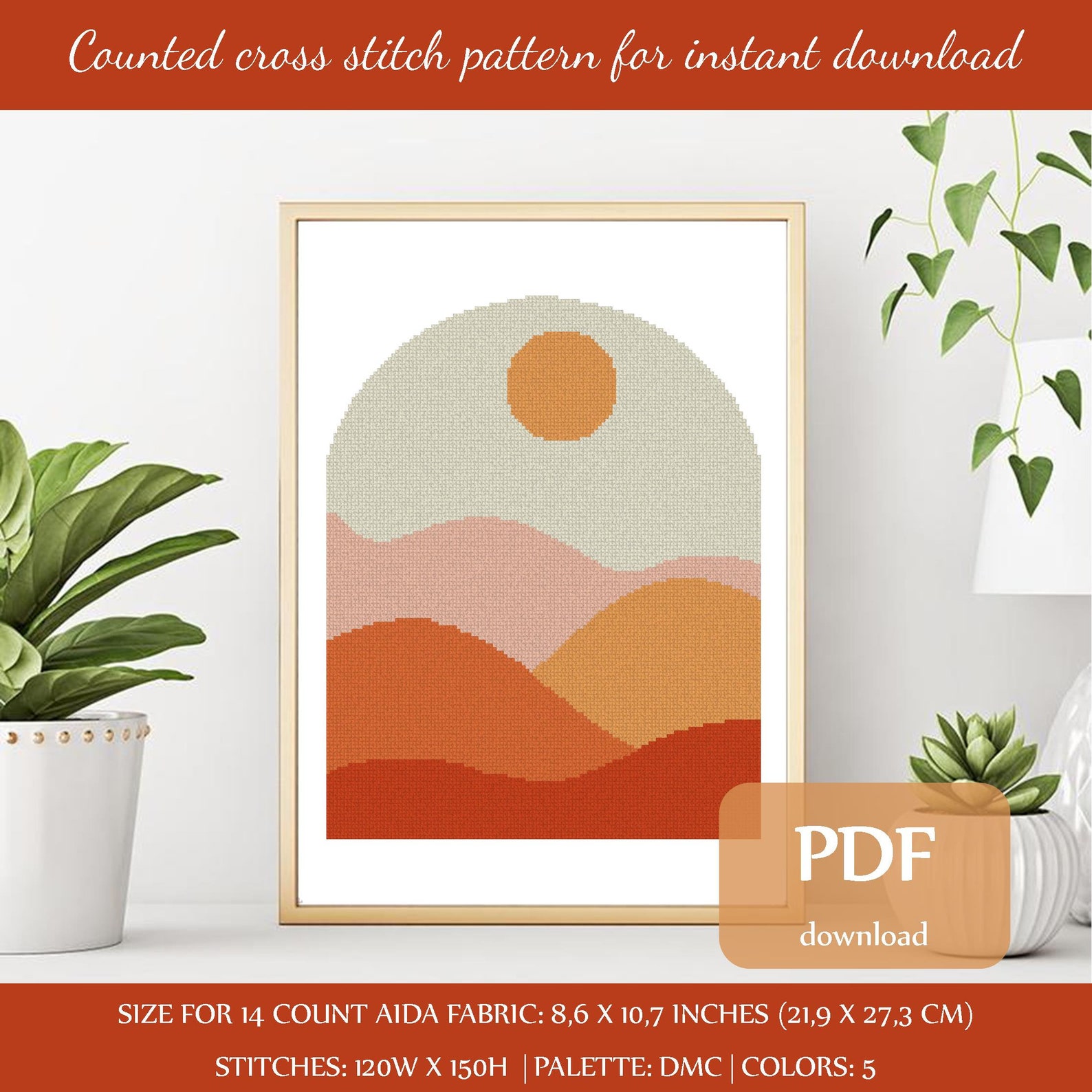 Boho Cross Stitch Pattern Digital Format PDF Modern Cross - Etsy