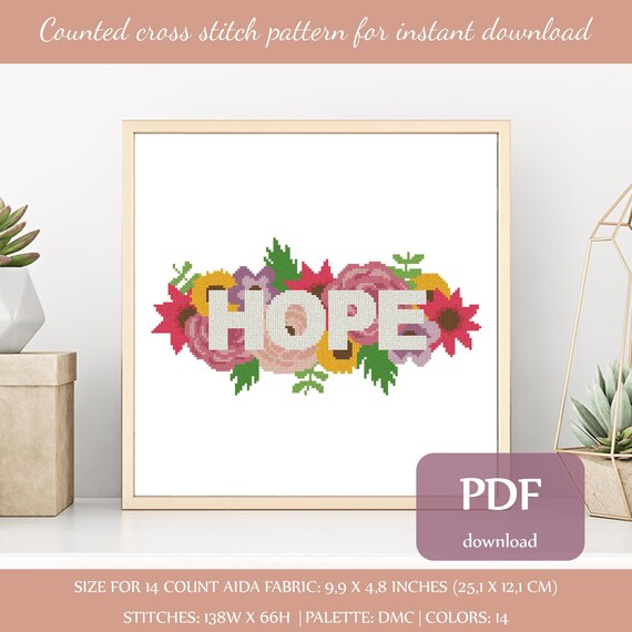 Hope Cross Stitch Pattern PDF Quote Cross Stitch Pattern | Etsy