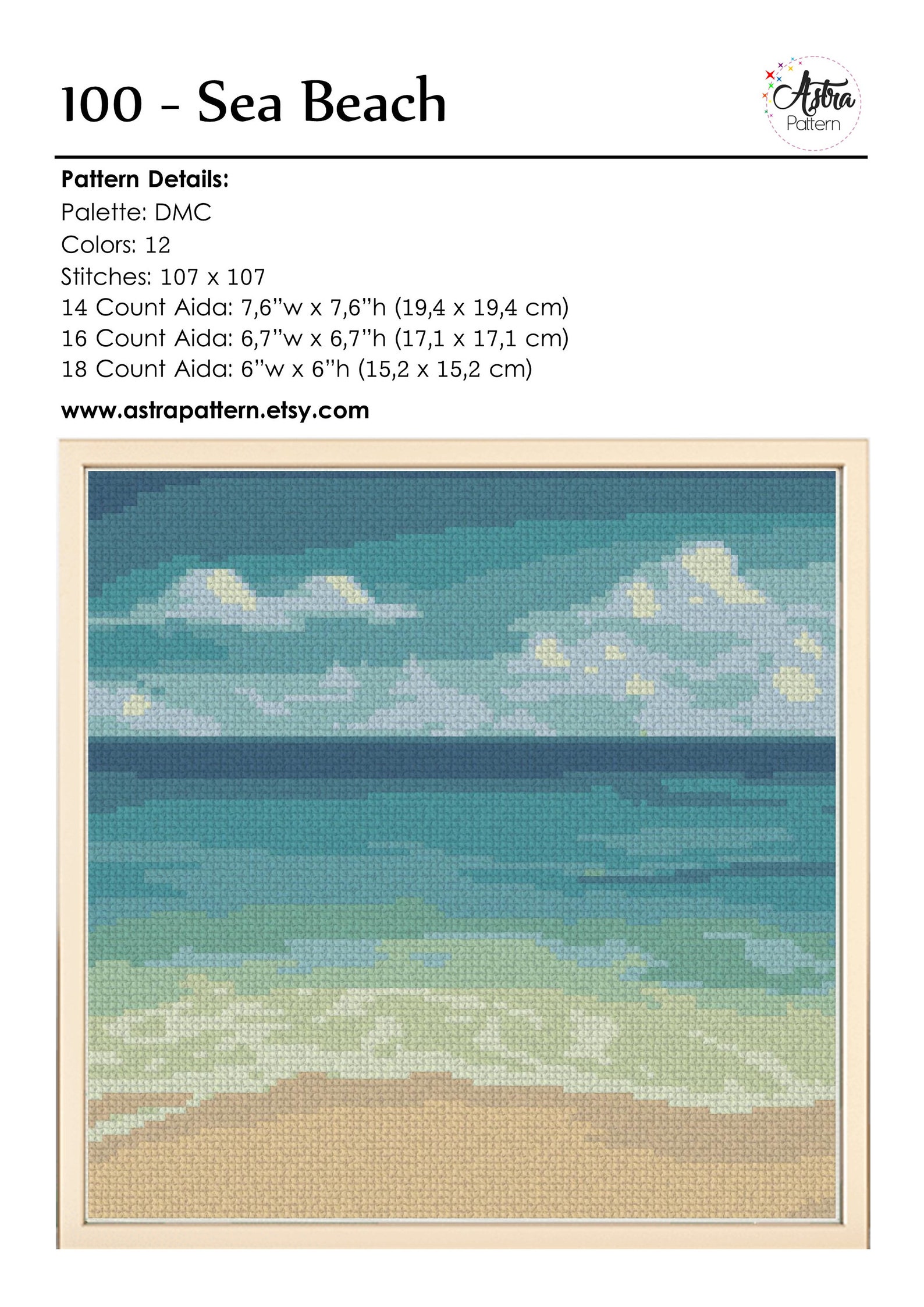 Beach Cross Stitch Pattern PDF, Coast Cross Stitch Pattern, Waves Cross ...