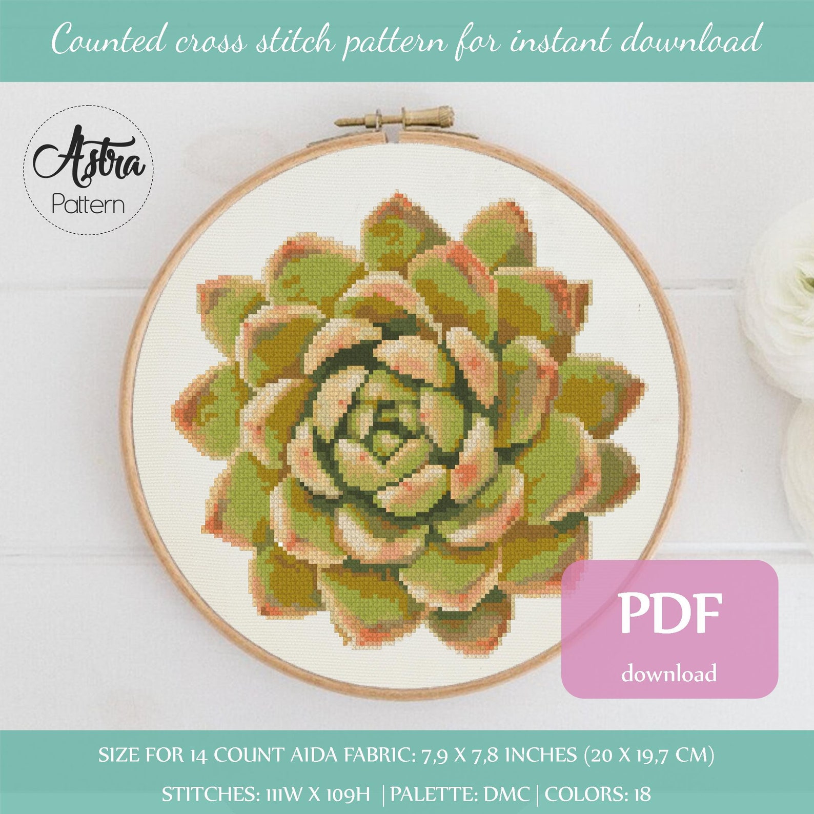 Succulent Cross Stitch Pattern Digital Format - PDF, Plant Cross Stitch ...