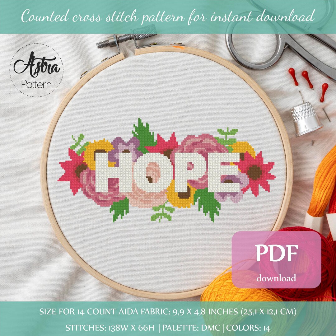Hope Cross Stitch Pattern PDF, Quote Cross Stitch Pattern ...