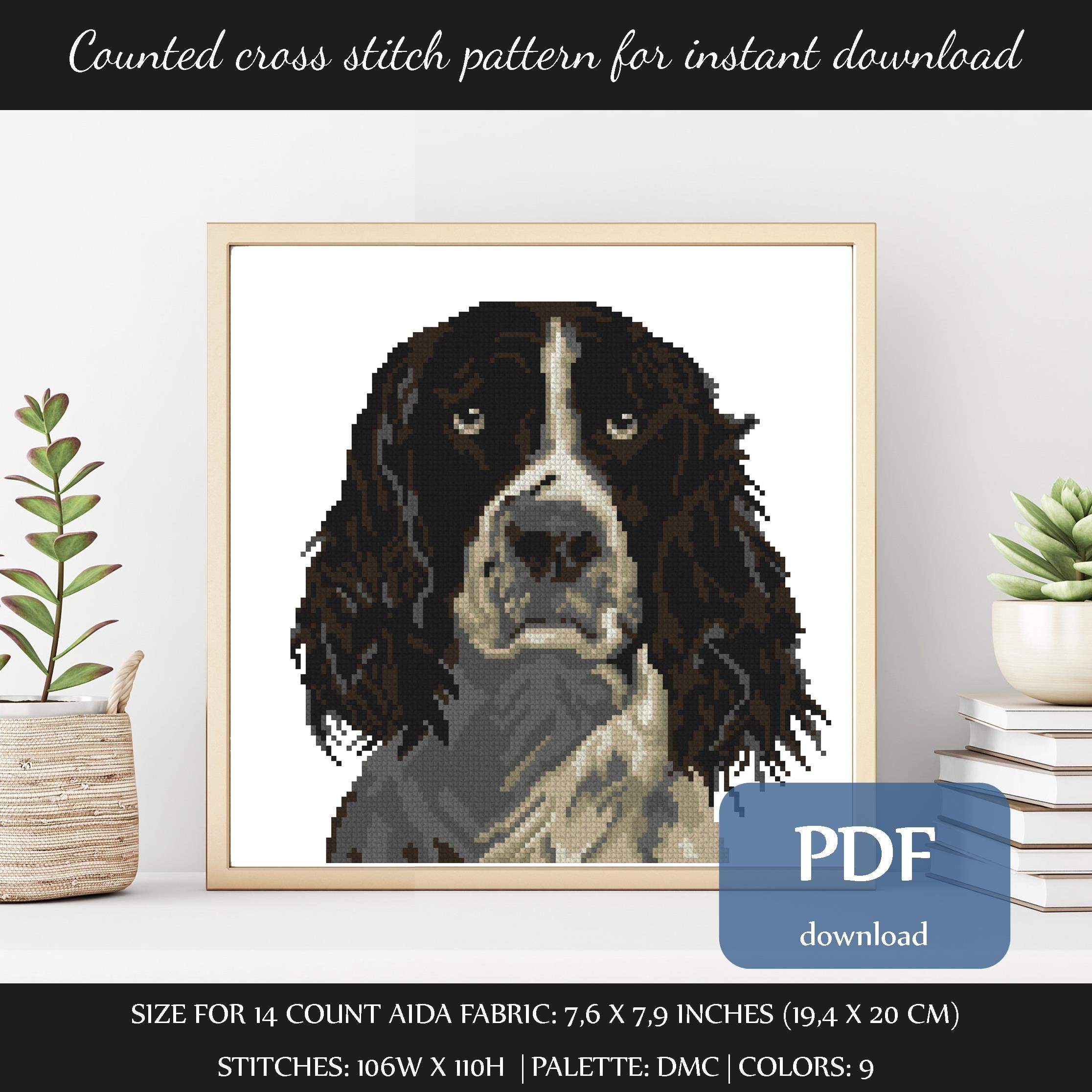 Black English Springer Spaniel cross stitch pattern Digital | Etsy