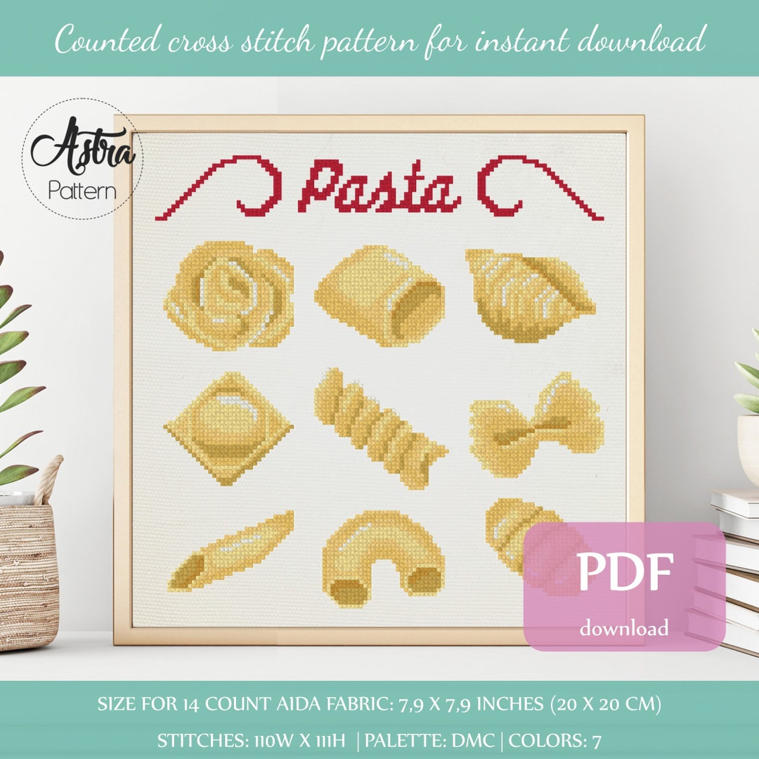 Pasta Cross Stitch Pattern Digital Format - PDF, Italian Food Cross ...