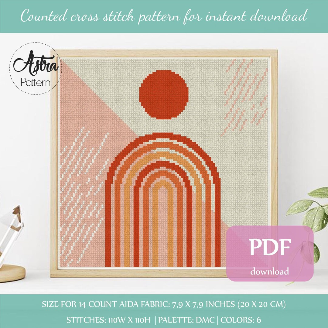 Boho Rainbow Cross Stitch Pattern Digital Format - PDF, Mid Century Art ...