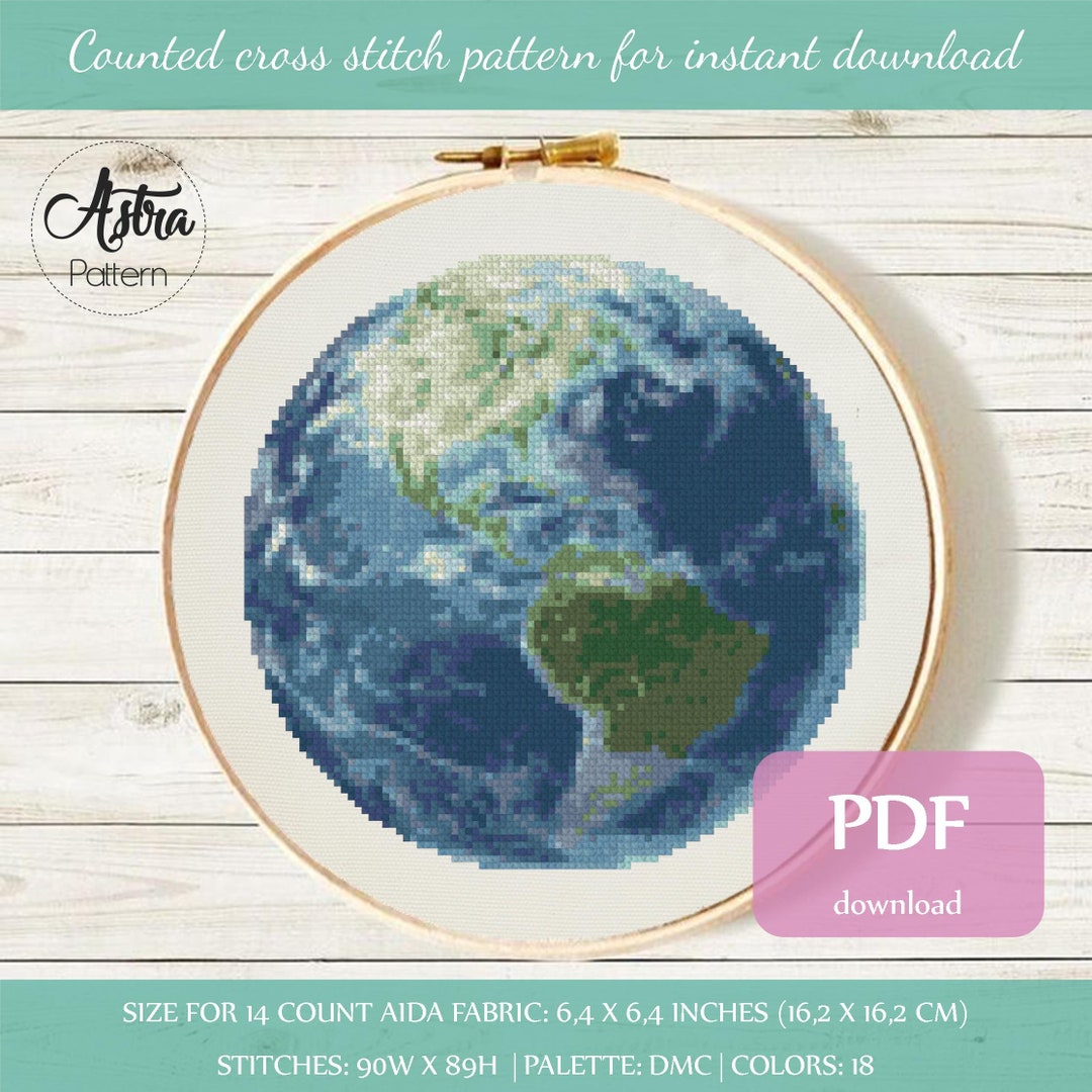 Earth Cross Stitch Pattern PDF, Globe Cross Stitch Pattern, World Cross ...