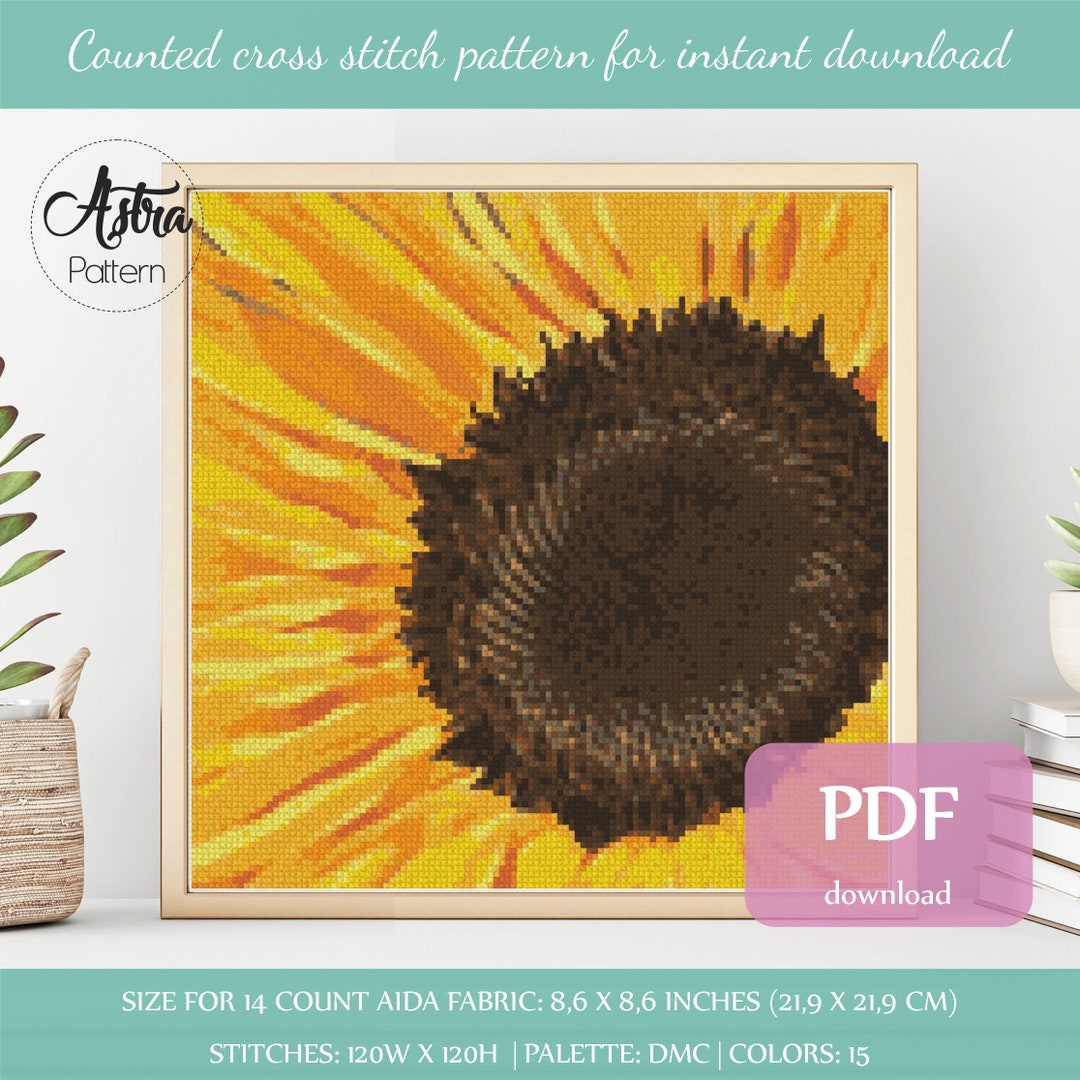 Sunflower Cross Stitch Pattern Digital Format - PDF, Flower Cross ...