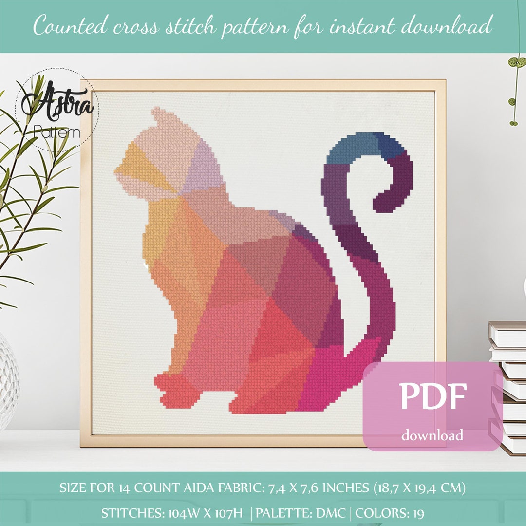 Geometric Cat Cross Stitch Pattern Digital Format - PDF, Modern Cross ...