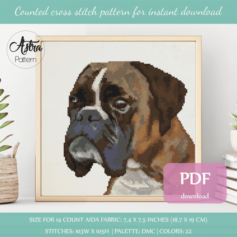 Boxer Cross Stitch Pattern Digital Format PDF Dog Cross - Etsy
