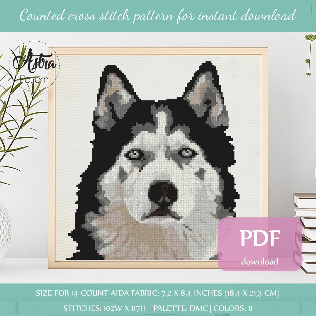 Siberian Husky Cross Stitch Pattern Digital Format - PDF, Dog Cross ...