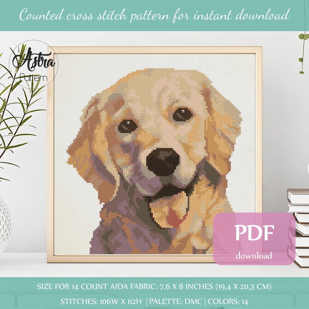 Golden Retriever Dog Cross Stitch Pattern Digital Format - PDF, Golden ...