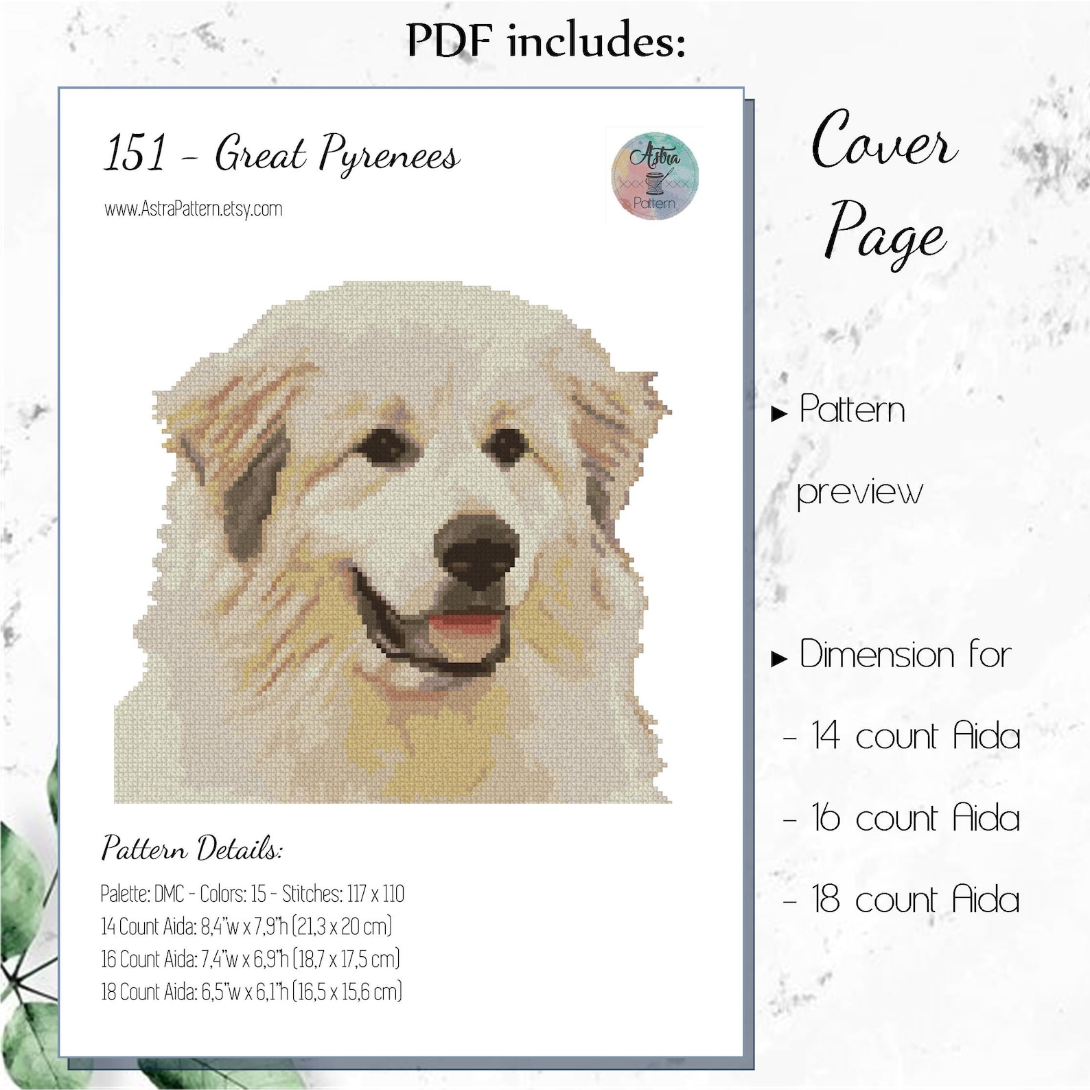 Great Pyrenees Cross Stitch Pattern Digital Format PDF Dog - Etsy