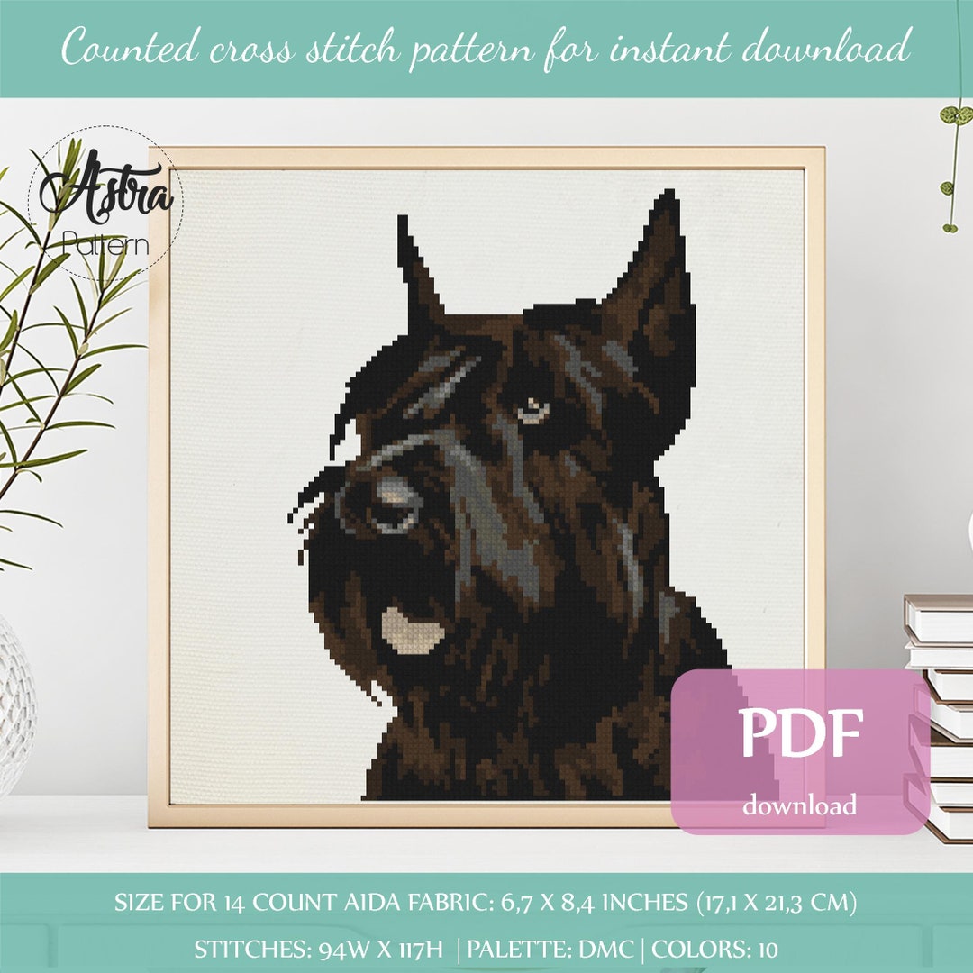 Schnauzer Cross Stitch Pattern Digital Format - PDF, Schnauzer Portrait ...