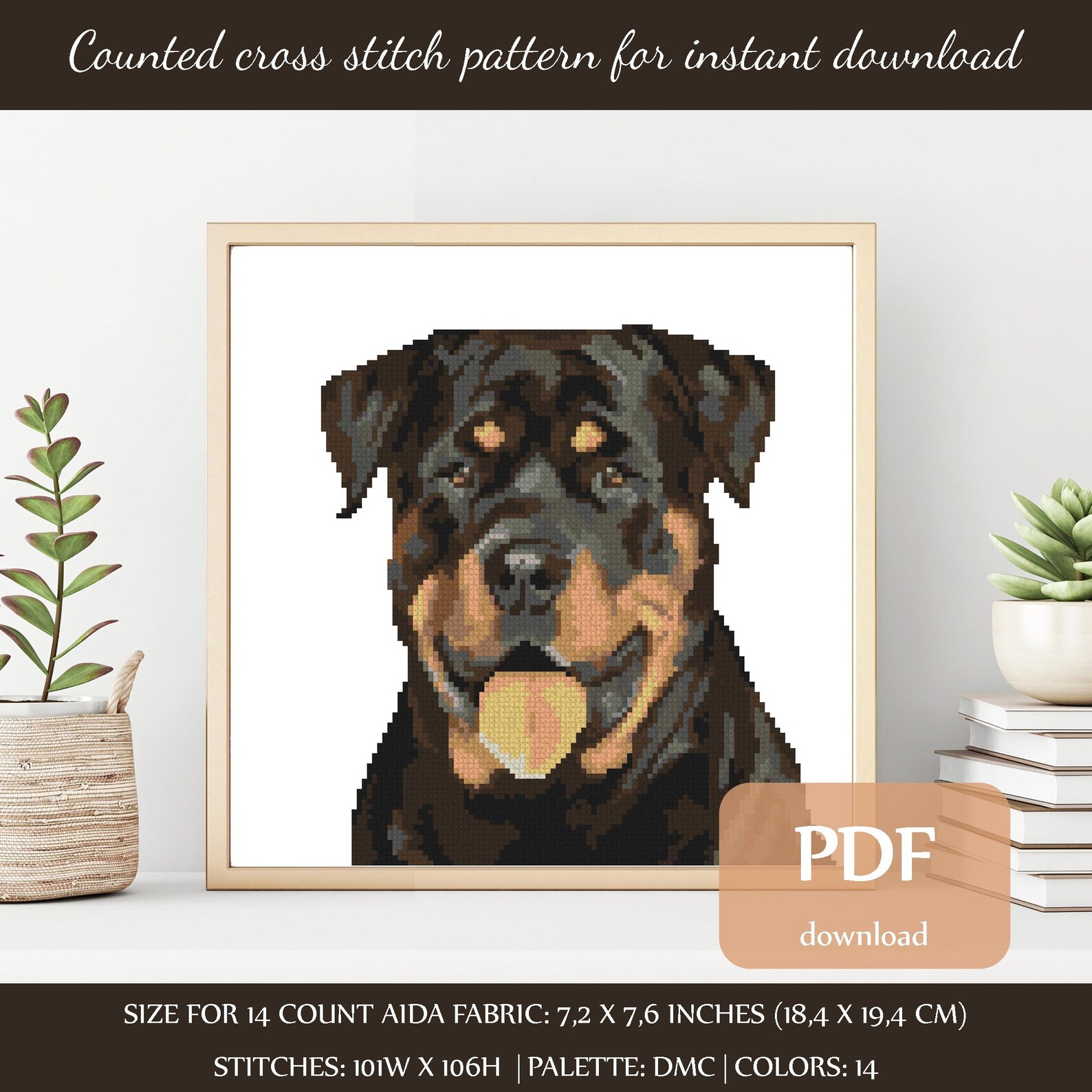 Rottweiler Cross Stitch Pattern Digital Format PDF | Etsy