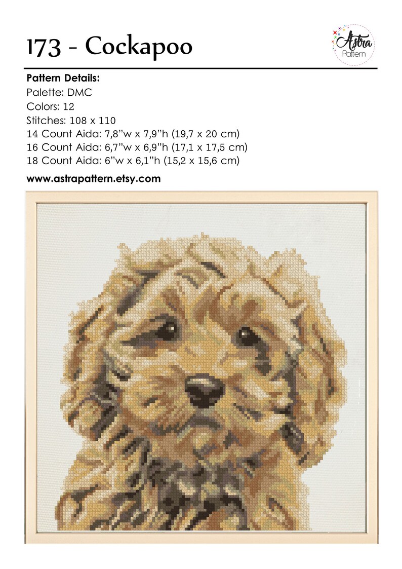 Cockapoo Cross Stitch Pattern Digital Format - PDF, Dog Portrait Cross ...