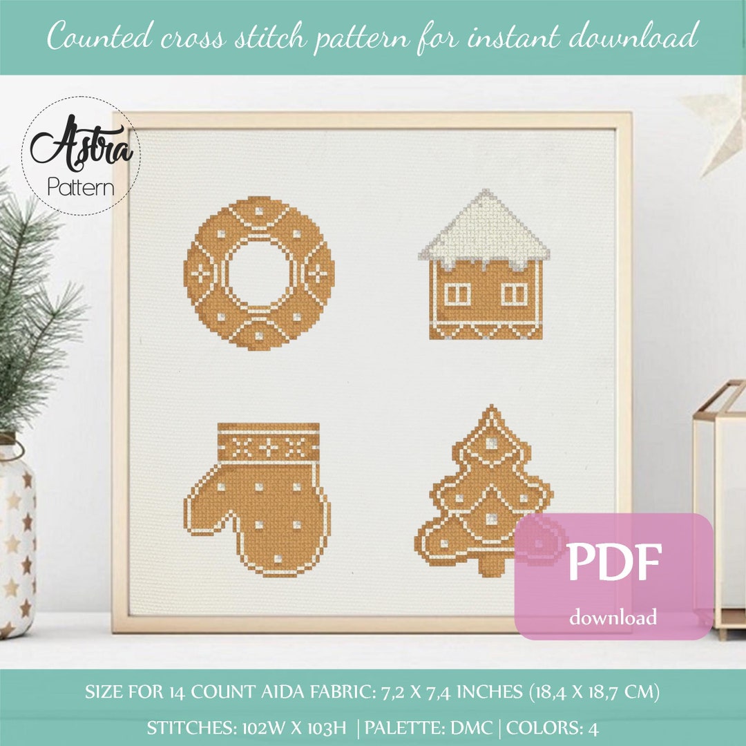 Gingerbread Cookies Cross Stitch Pattern PDF, Christmas Cookie Cross ...
