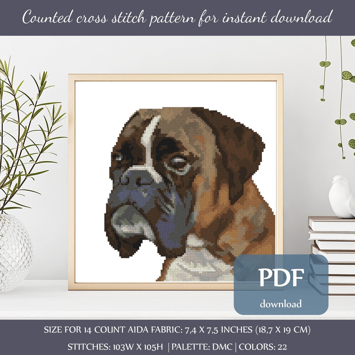 Boxer Cross Stitch Pattern Digital Format PDF Dog Cross - Etsy