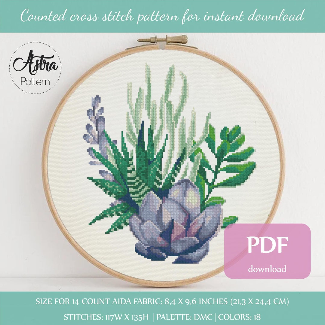 Succulent Plants Cross Stitch Pattern Digital Format - PDF, Plant Cross ...