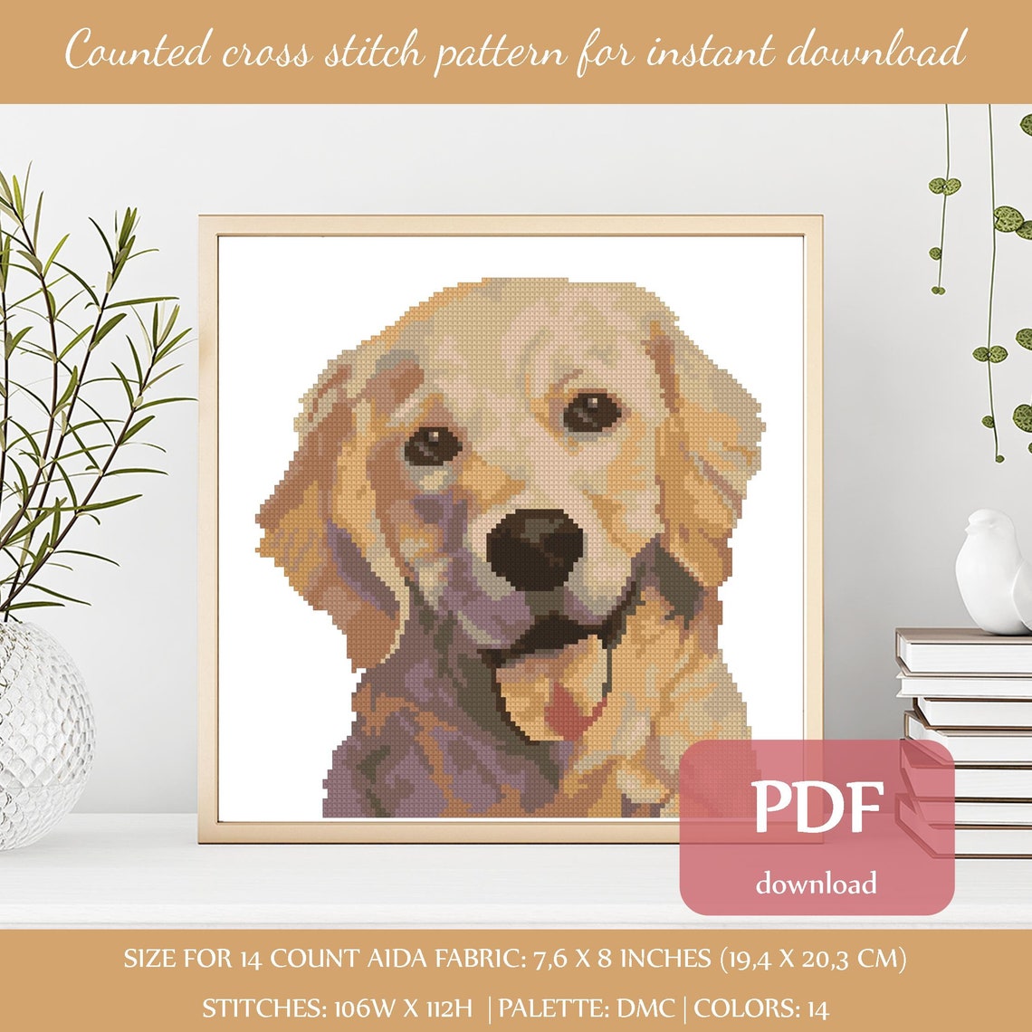 Golden Retriever Dog Cross Stitch Pattern Digital Format - Etsy
