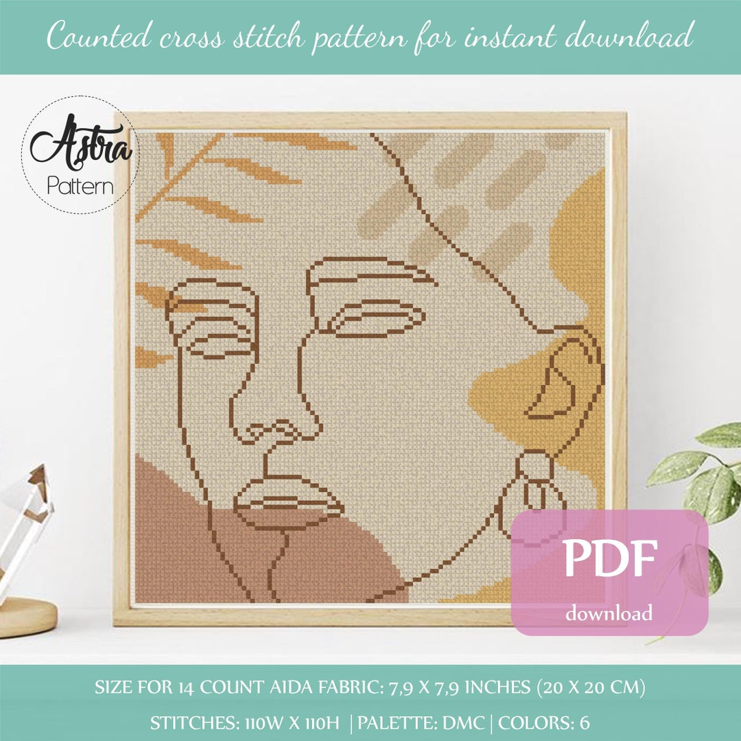 Face Shape Cross Stitch Pattern Digital Format - PDF, Boho Cross Stitch ...