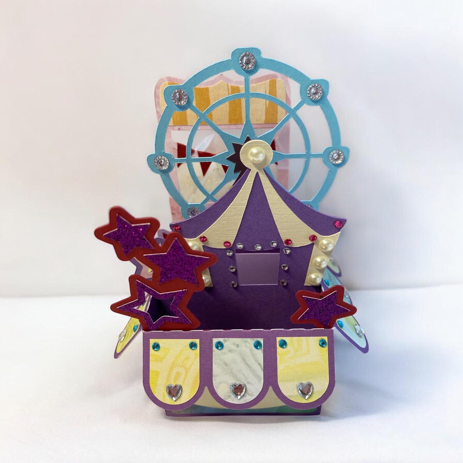 Carnival Fun Fair 3d Card. Circus Tent Box Card. Ferris Wheel, Theme ...