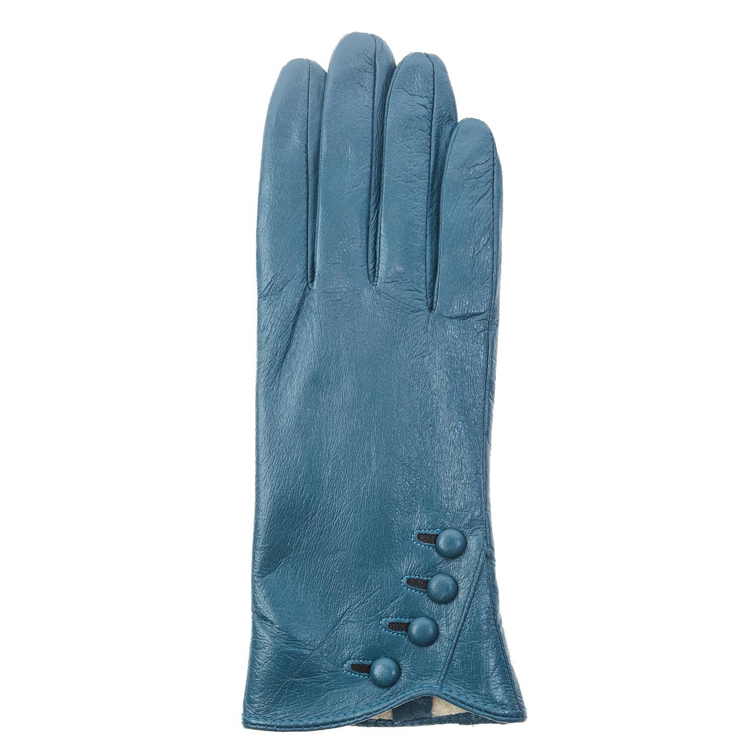 Petrol Blue Leather Gloves With Buttons - Herzogin, Colour Petrol ...
