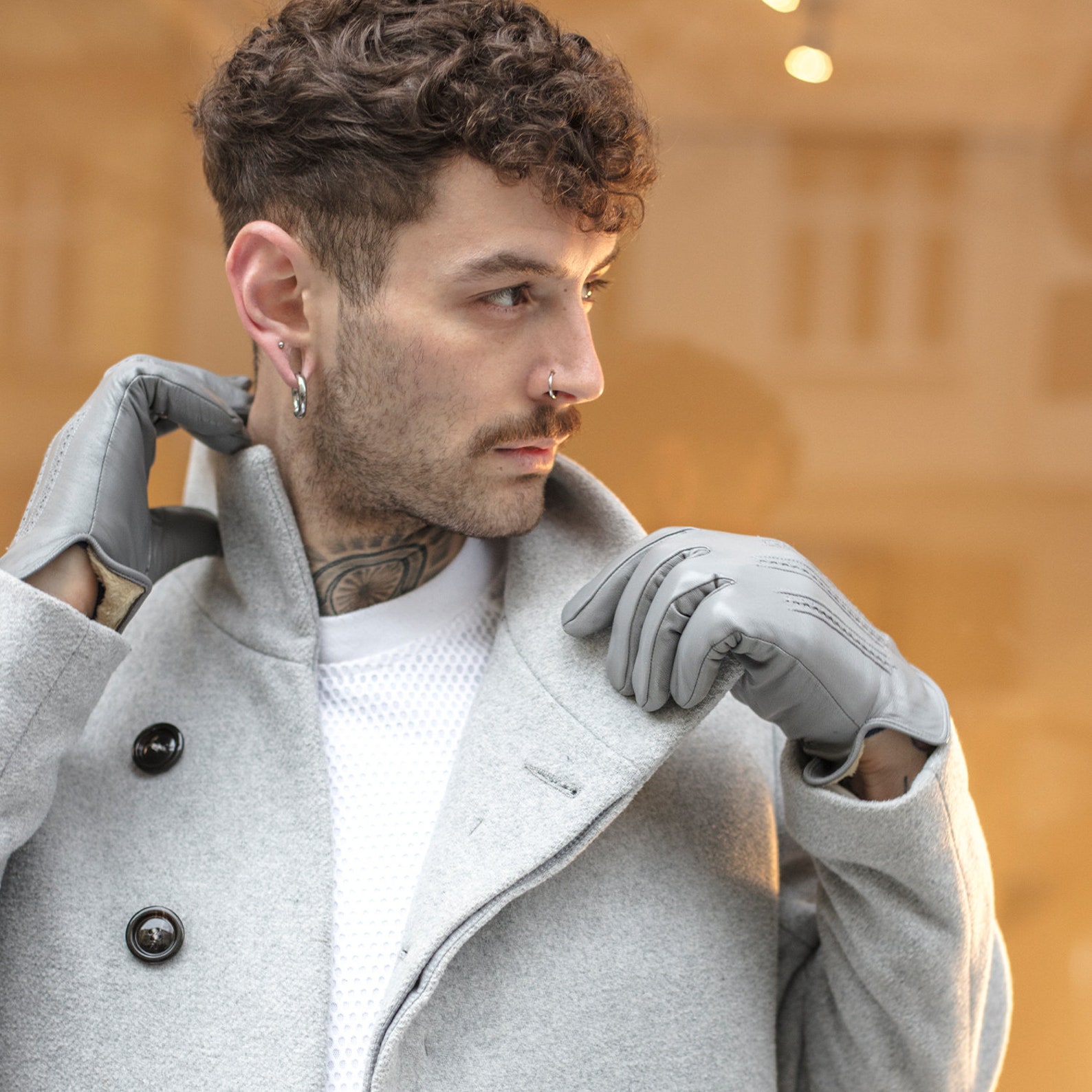 Men's Leather Gloves Light Grey Shadow With Stitching - Etsy