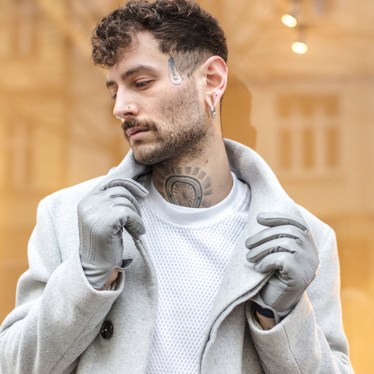 Men's Leather Gloves Light Grey Shadow With Stitching - Etsy