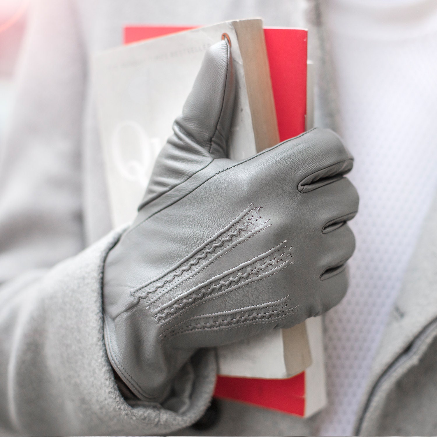Men's Leather Gloves Light Grey Shadow With Stitching - Etsy
