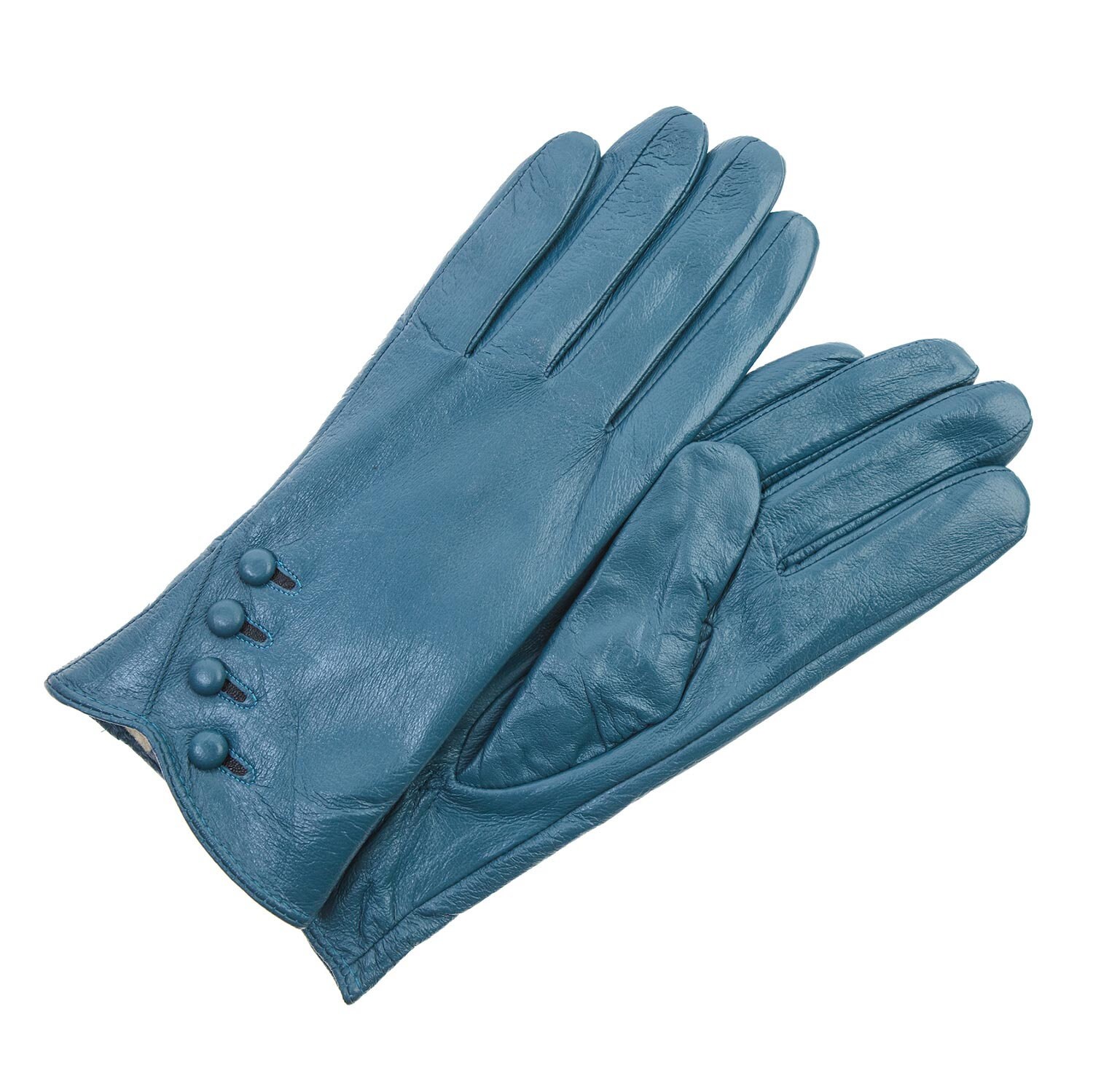 Petrol Blue Leather Gloves With Buttons - Herzogin, Colour Petrol ...
