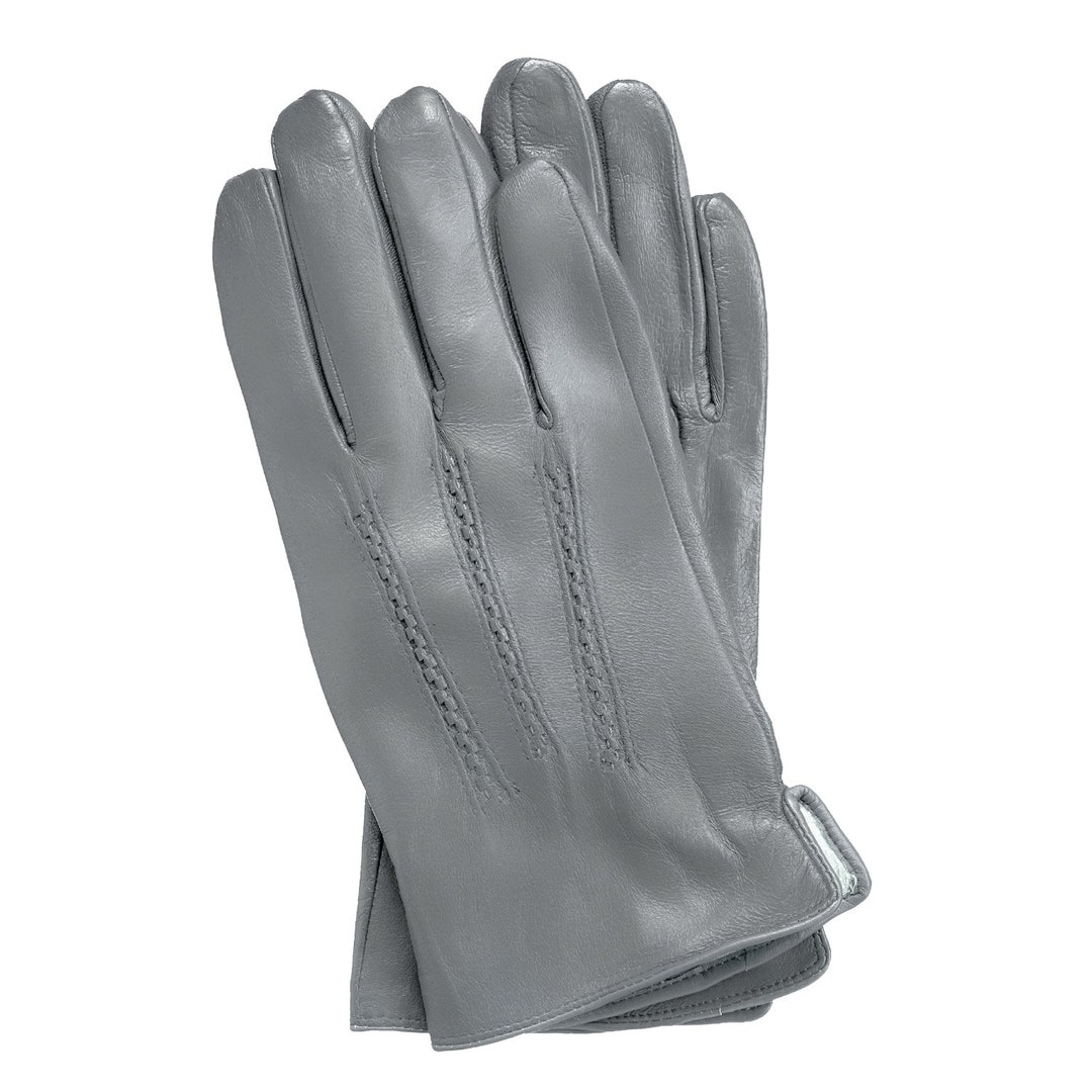 Men's Leather Gloves Light Grey Shadow With Stitching - Etsy
