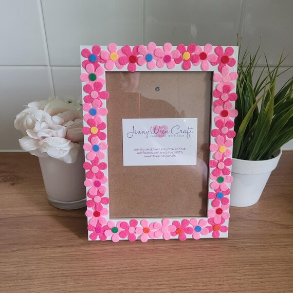 Pink Felt Flower Photo Frame 5 X 7 Inches Etsy