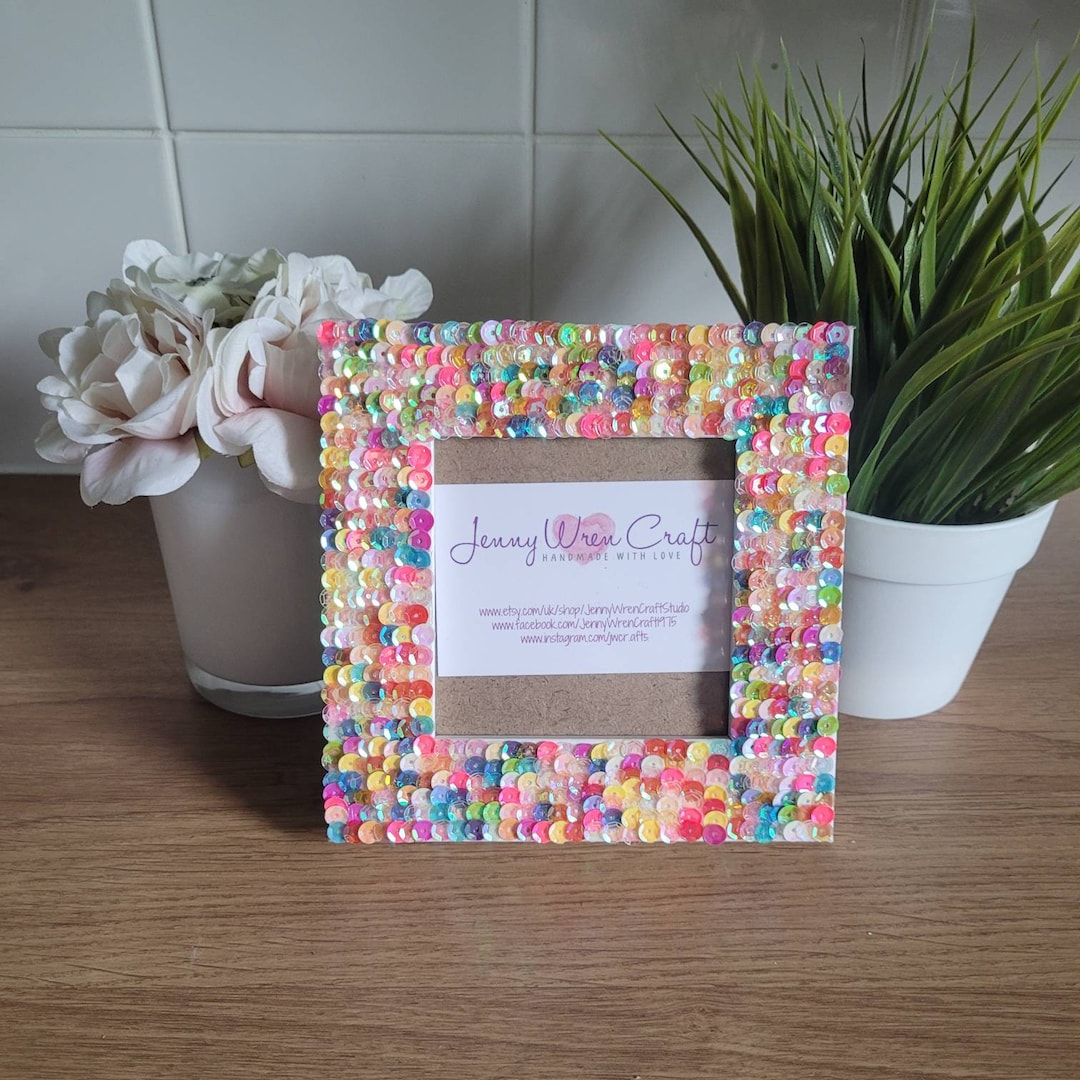 Colourful Square Sequin Photo Frame 4 X 4 Inches - Etsy