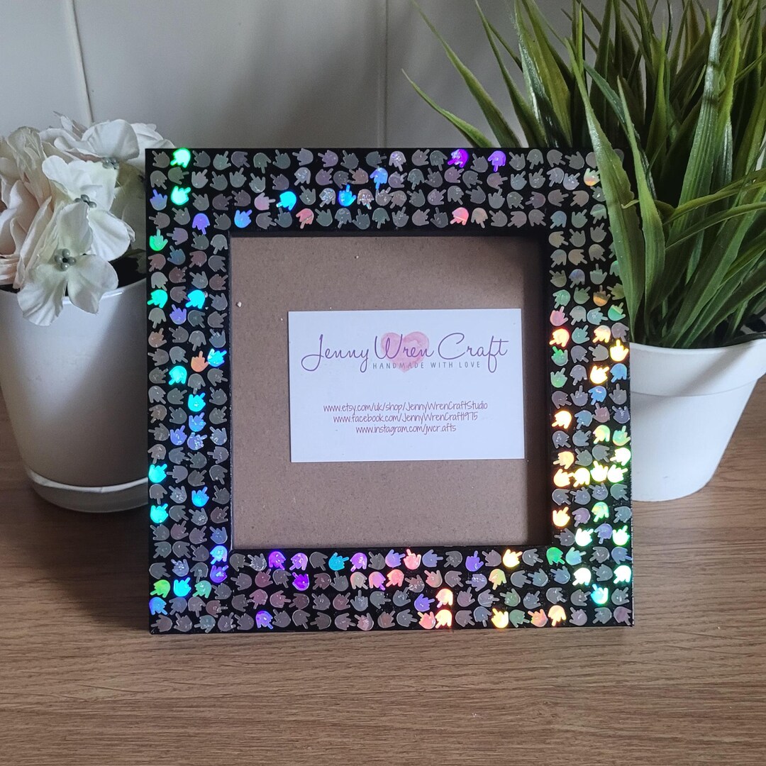 Silver Holographic Middle Finger Confetti Square Photo Frame 5 X 5 ...