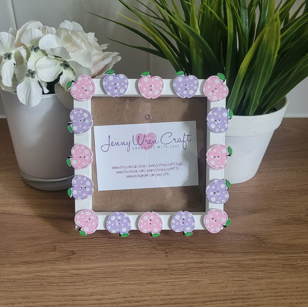 Colourful Wooden Apple Shaped Button Square Photo Frame 4 X 4 Inches - Etsy