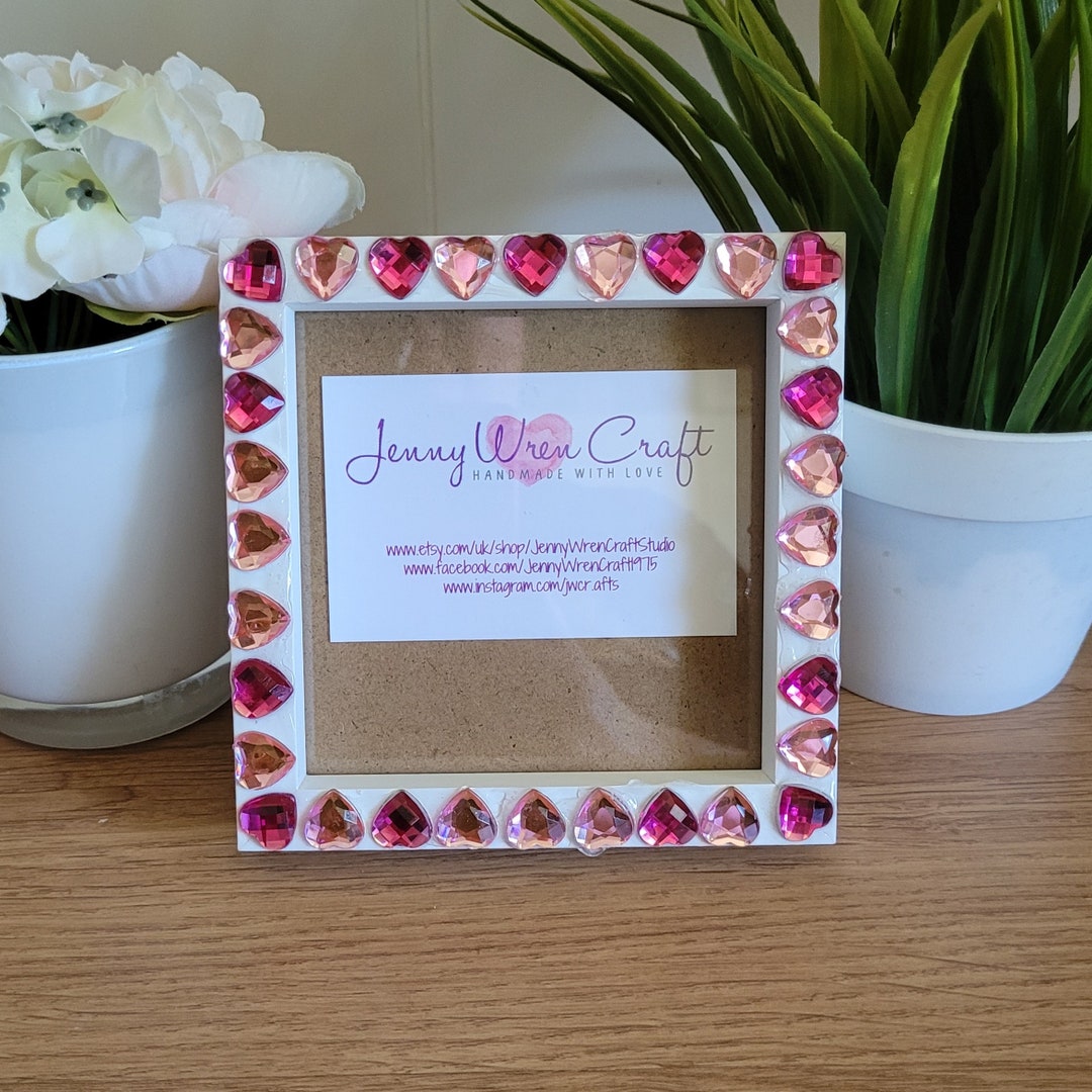 Pink Heart Shaped Rhinestone Square Photo Frame 4 X 4 Inches - Etsy