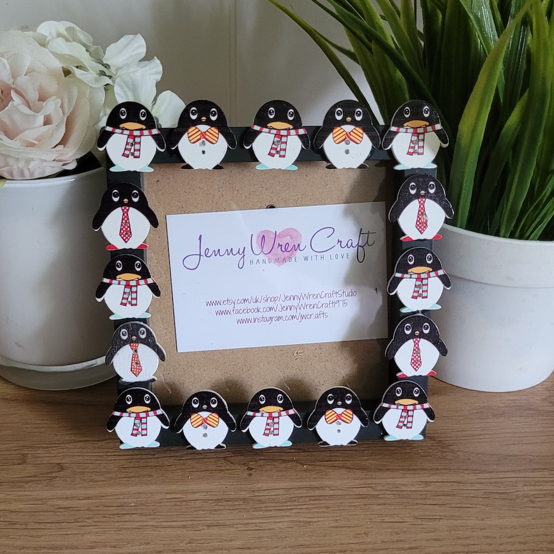 Cartoon Penguin Wooden Button Square Photo Frame 4 X 4 Inches - Etsy