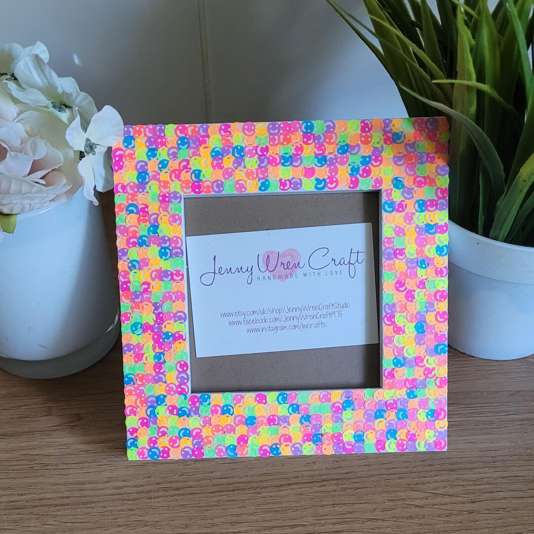 Neon Smiley Face Sequins Square Photo Frame 4 X 4 Inches - Etsy