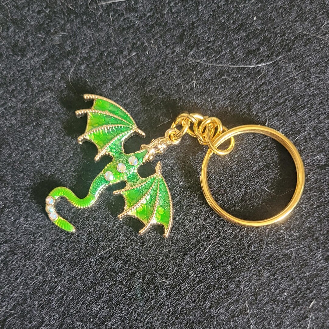 Green Enamelled Gold Alloy Dragon Key Ring/bag Tag - Etsy