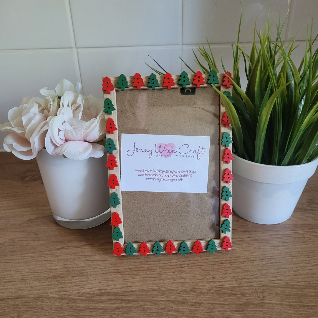Wooden Red and Green Christmas Tree Button Photo Frame 4 X 6 Inches - Etsy