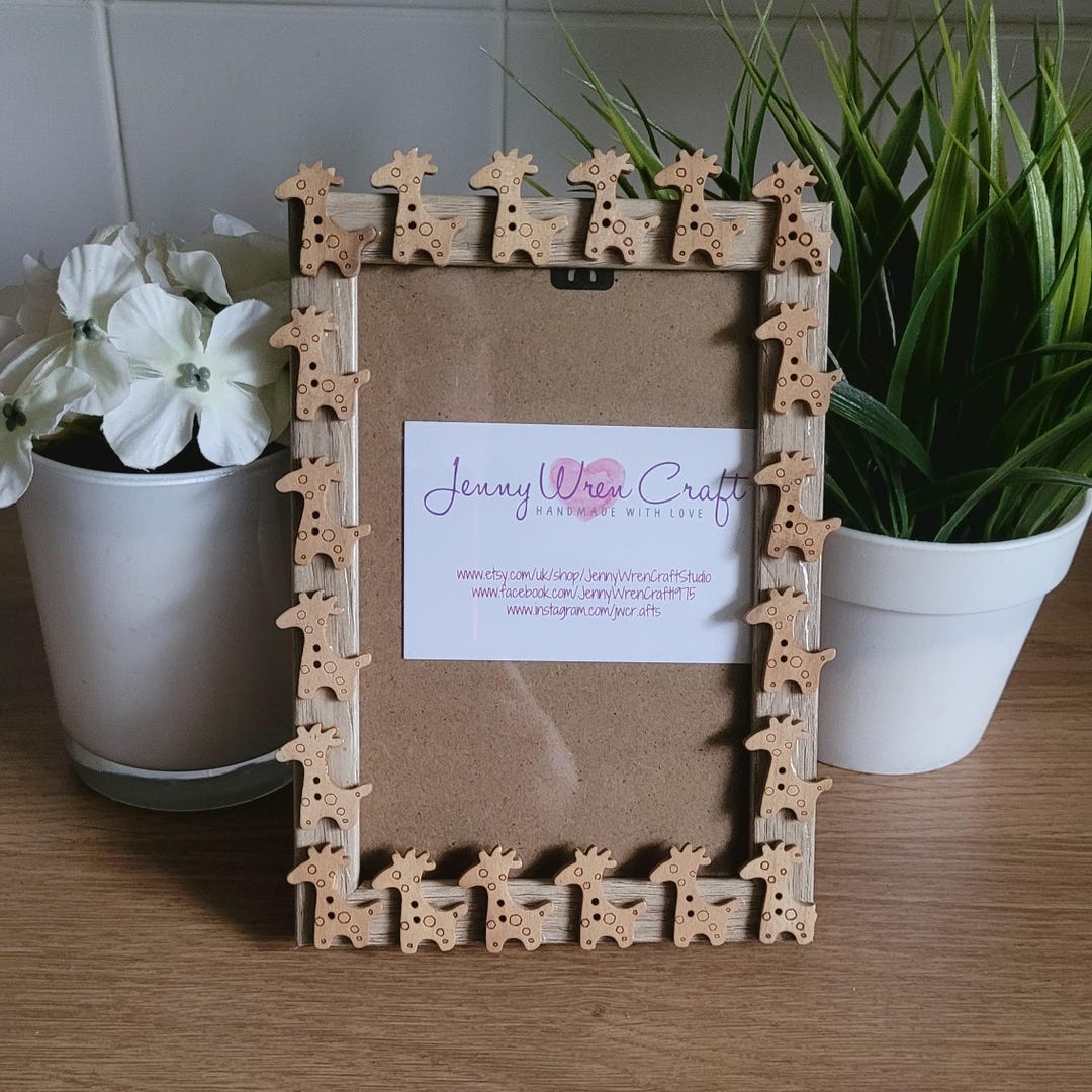Natural Wooden Giraffe Button Photo Frame 4 X 6 Inches - Etsy